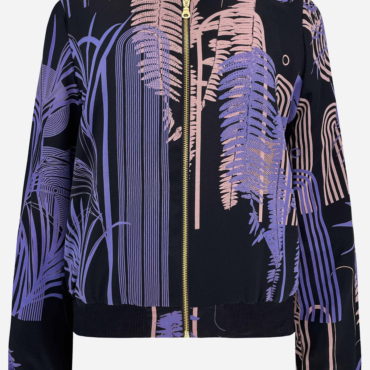 Hand Printed Silk Bomber Jacket - Lilac, Pink & Black – Sophie Darling